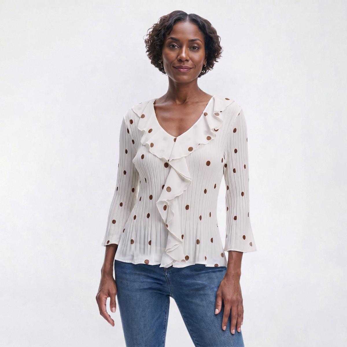 Click here for Petite Floral & Ivy 3/4 Ruffle Front Dot Pleater B... prices